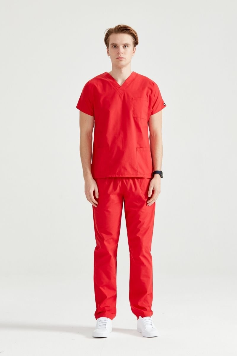Costum medical elastan, femei - Rosu - Costume medicale de dama, cu ...